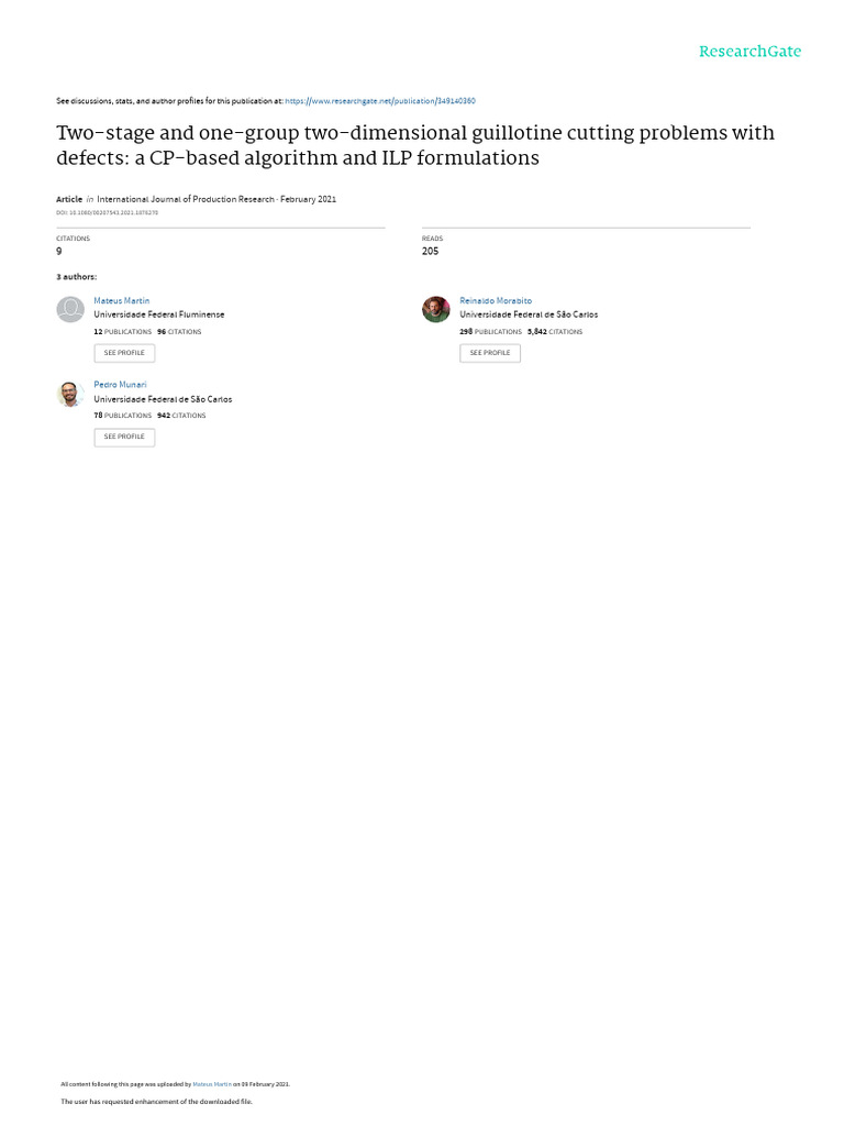 Two-Stage and One-Group Two-Dimensional Guillotine Cutting Problems With Defects: A CP-based ...