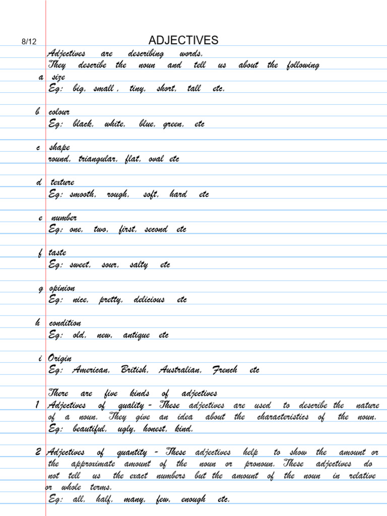 Types of Adjectives Explained | PDF | Adjective | Noun