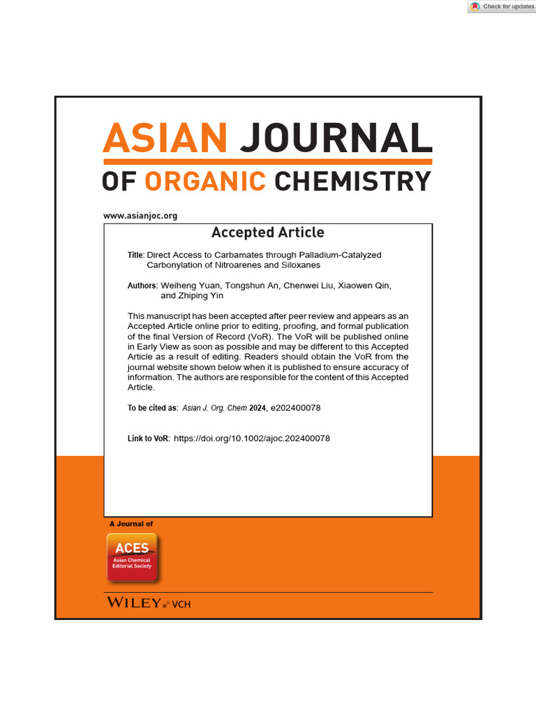 Asian J Org Chem - 2024 - Yuan - Direct Access To Carbamates Through ...