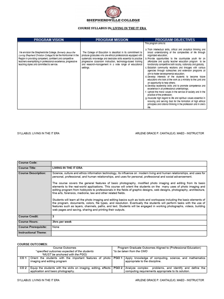 Course Syllabus Living in The IT Era | PDF | Educational Technology ...