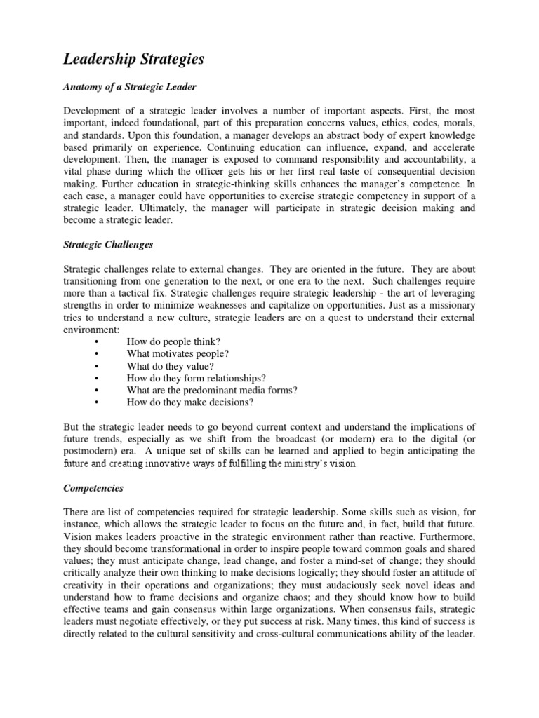 Strategic Leadership Journal 4 | PDF | Strategic Leadership ...