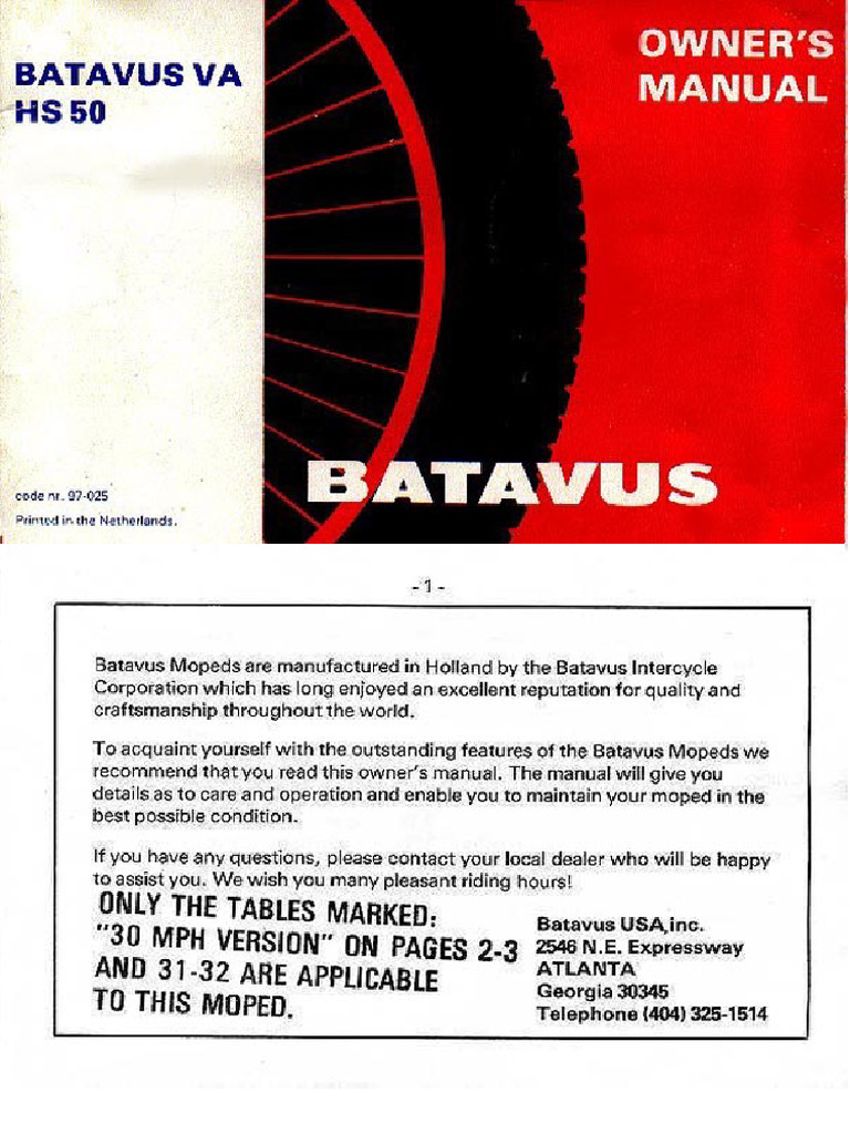Batavus HS50 Owners Manual | PDF