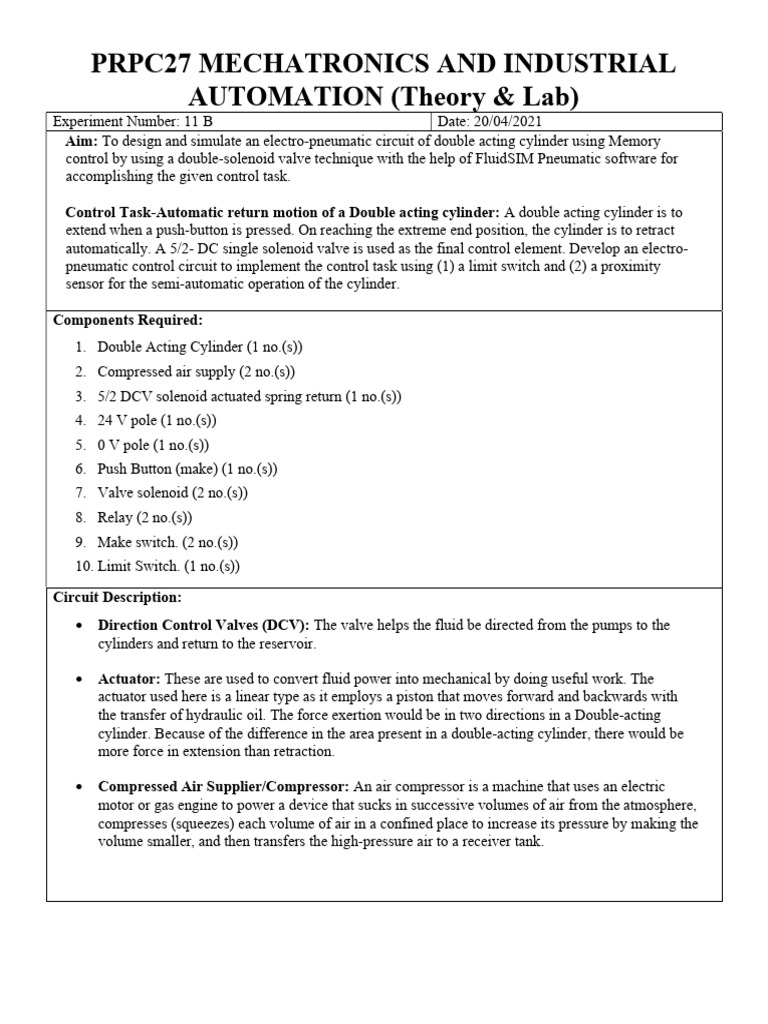 Prpc27 Mechatronics and Industrial AUTOMATION (Theory & Lab) | PDF | Relay | Switch