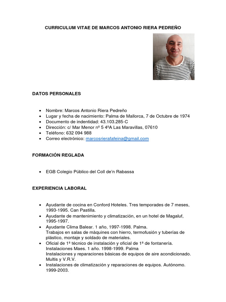 CV de Marcos Riera: Experto en Climatización | PDF | Ingeniería ...