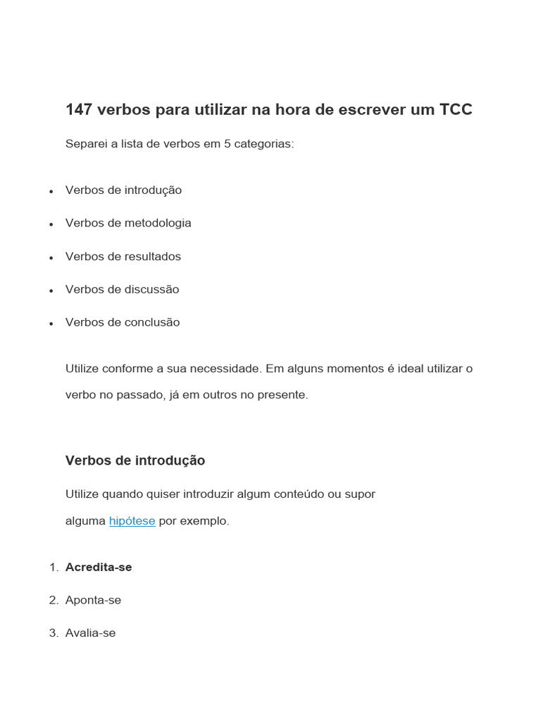 Verbos para Criar TCC | PDF | Carreira e Crescimento