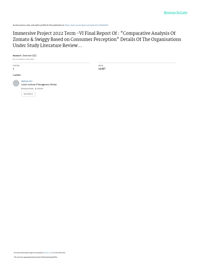 Comparative Analysis of Zomato Swiggy Basedon Consumer Perception | PDF ...