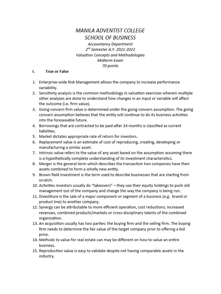 pdfcoffee.com_midterm-exam-valuation-concepts-and-methodologies-pdf ... pdfcoffee.com_midterm-exam-valuation-concepts-and-methodologies-pdf ...