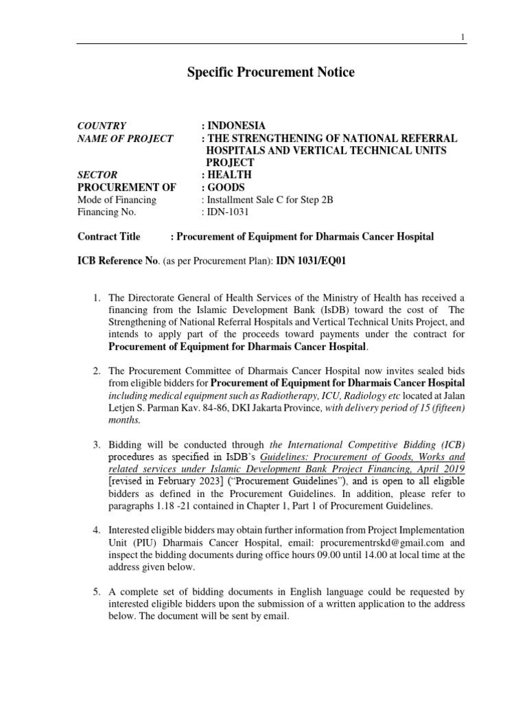 Specific Procurement Notice (SPN) | PDF | Procurement