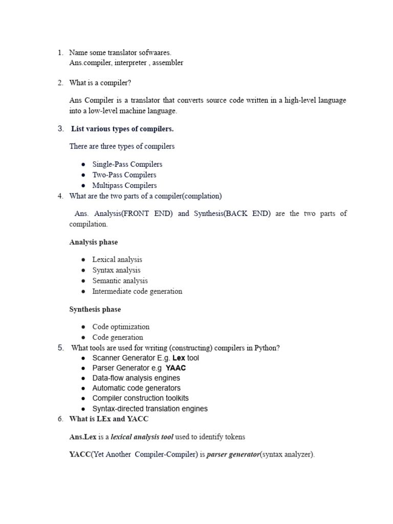 Compiler Lab Viva Pdf Parsing Compiler 