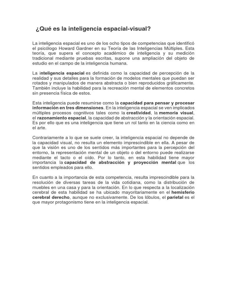 Qué Es La Inteligencia Espacial | PDF | Inteligencia | Mente
