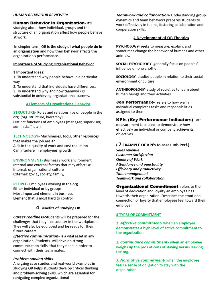 Human Behaviour Reviewer | PDF | Decision Making | Performance Appraisal