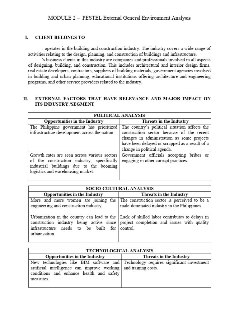 PESTEL Analysis for Construction Industry | PDF | Taxes | Infrastructure