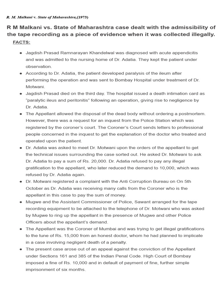 Admissibility of Tape Evidence in Malkani Case | PDF | Fine (Penalty ...