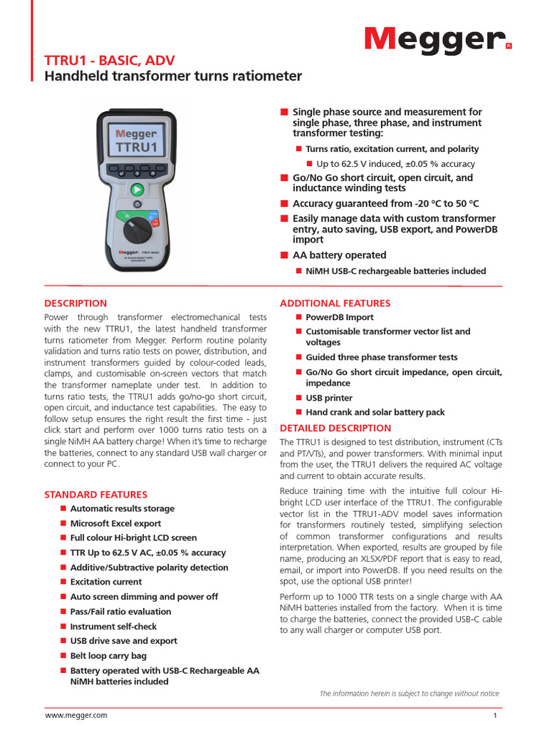 TTRU1-BASIC-ADV DS en | PDF | Transformer | Rechargeable Battery