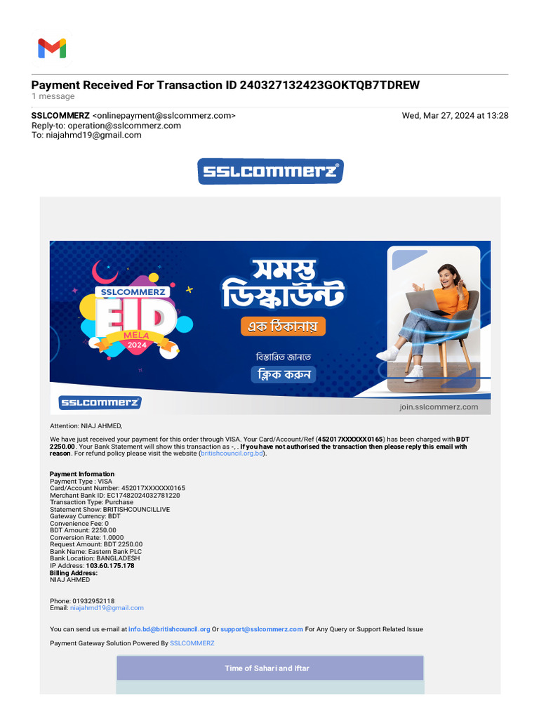 Payment Confirmation for Transaction ID 240327 | PDF | Visa Inc. | Payments