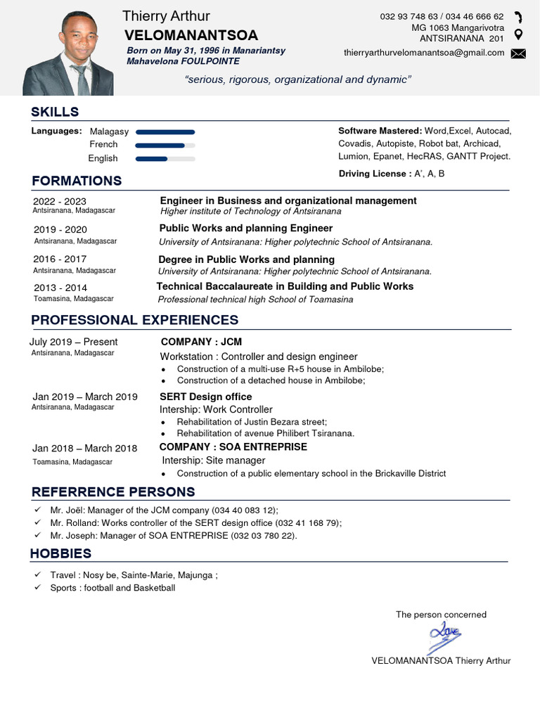 Curriculum Vitae Arthur Anglais | PDF | Madagascar | Engineering