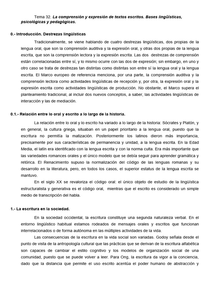 Tema 32 | PDF | Comprensión lectora | Lingüística