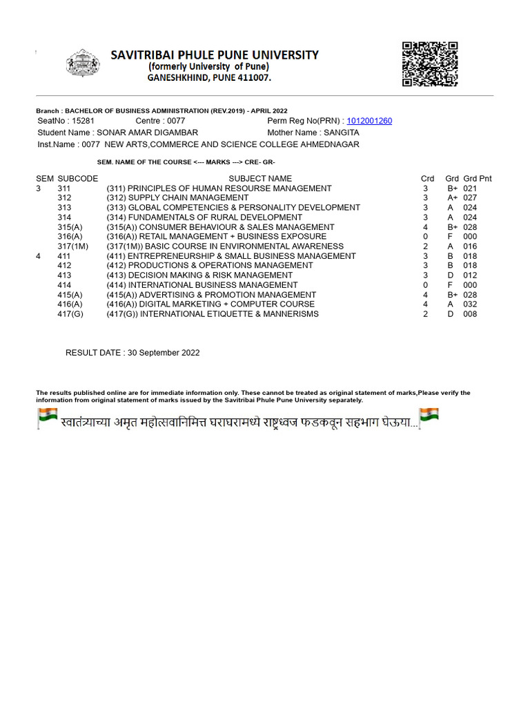 Savitribai Phule Pune University, Online Result | PDF | Business | Financial Markets