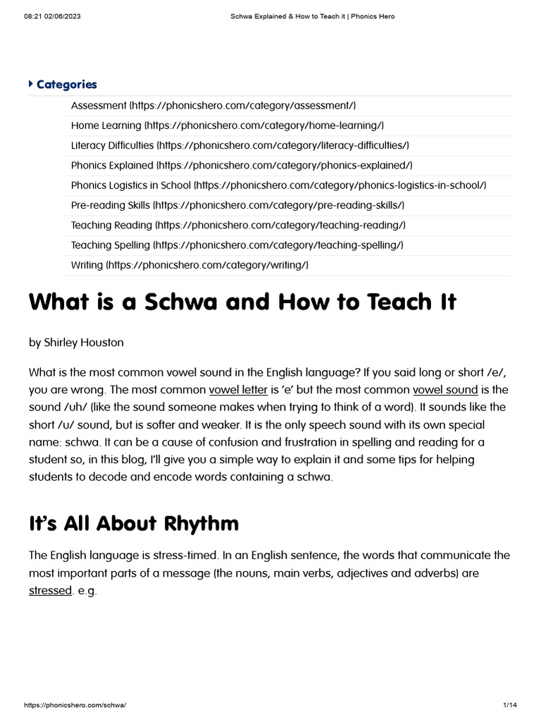 Teaching the Schwa Sound in Phonics | PDF | Stress (Linguistics ...