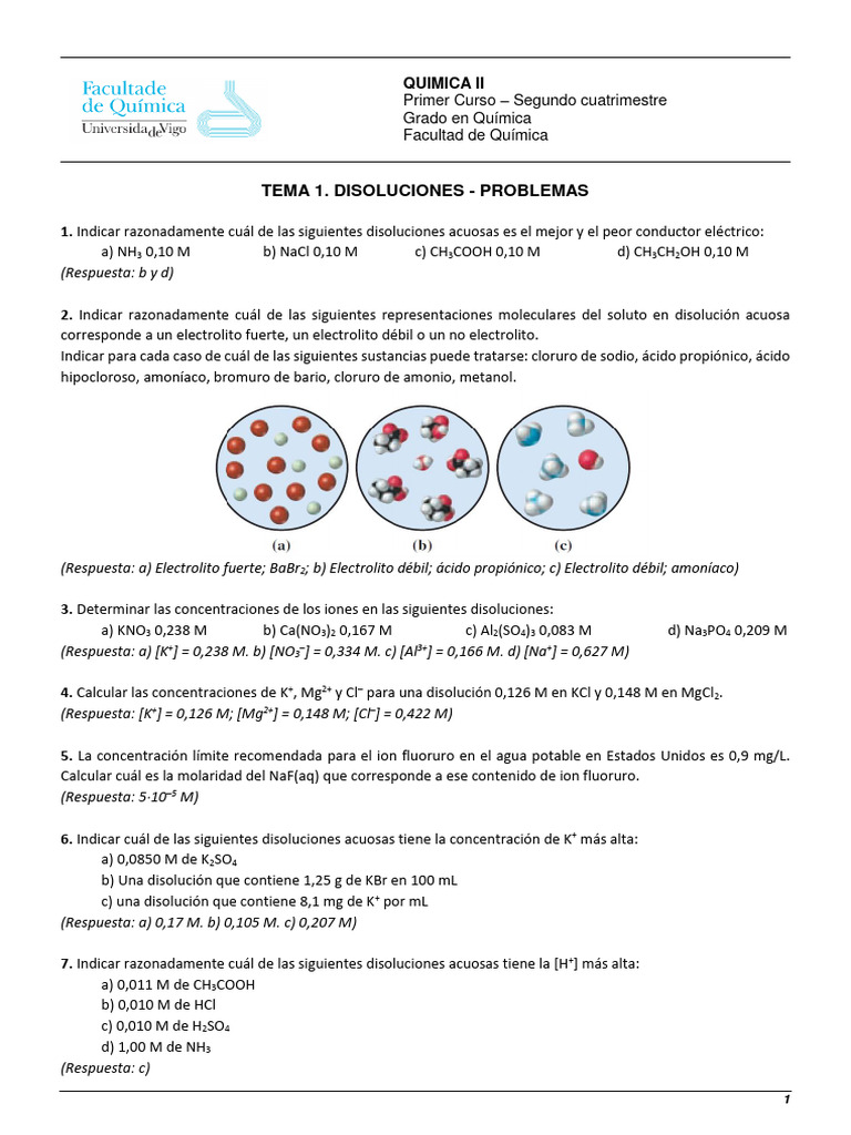 Q2 Tema1 Disoluciones Problemas | PDF | Concentración | Solubilidad