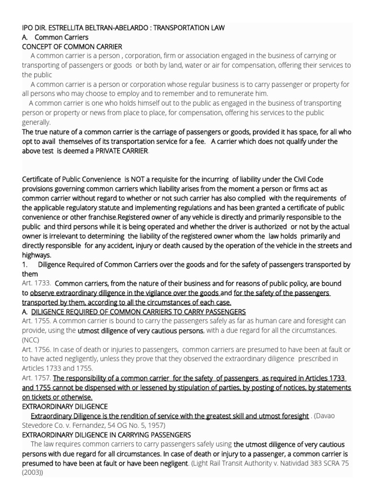 Common Carriers: Legal Responsibilities | PDF | Common Carrier ...