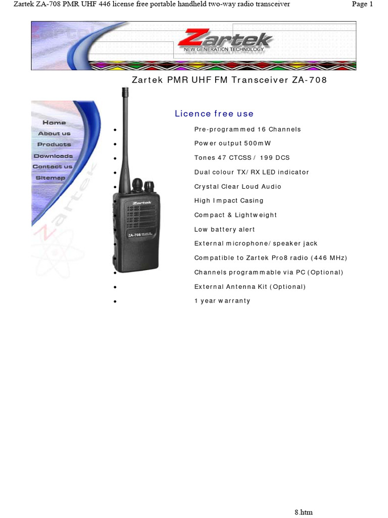 Zartek ZA-708 PMR UHF 446 | PDF | Ultra High Frequency | Radio