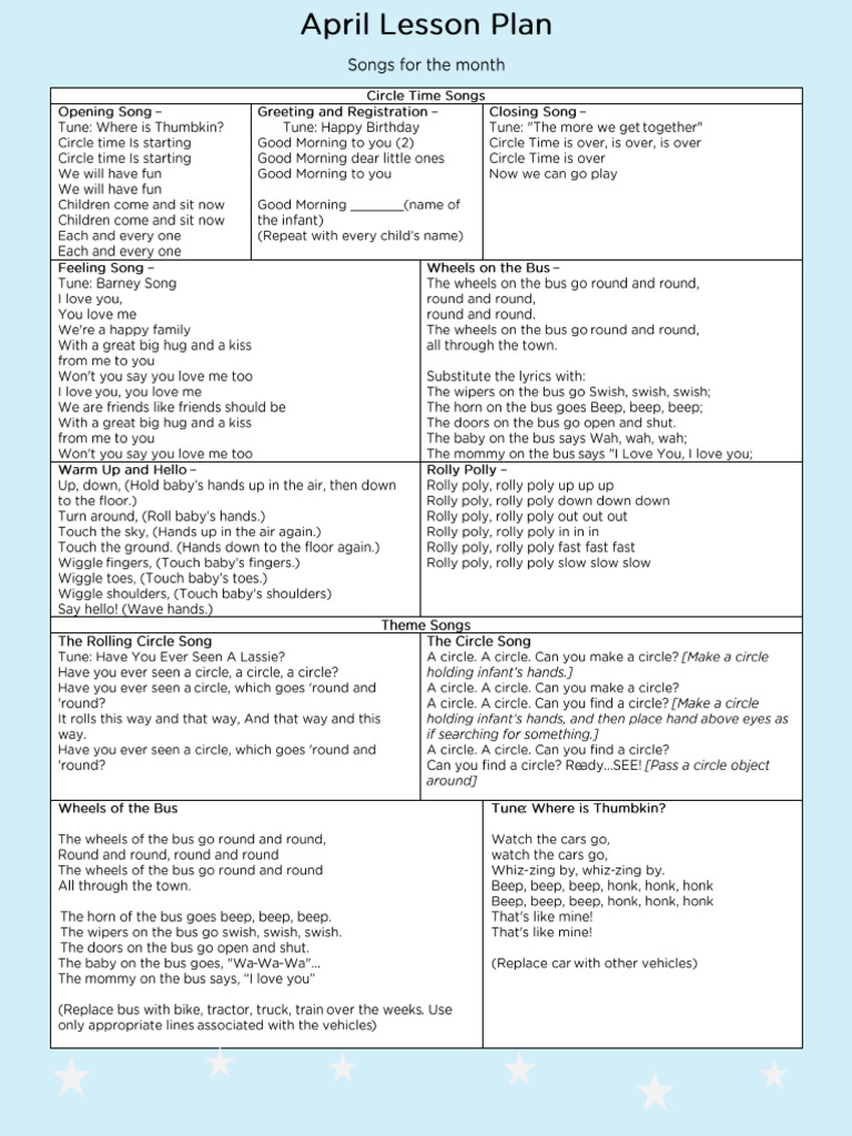 Infant - April Lesson Plan | PDF