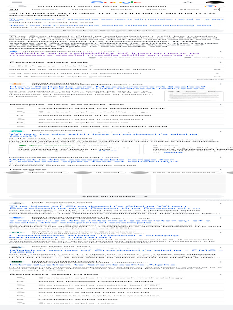 Cronbach Alpha (0.6 Acceptable) - Google Search | PDF | Cronbach's ...