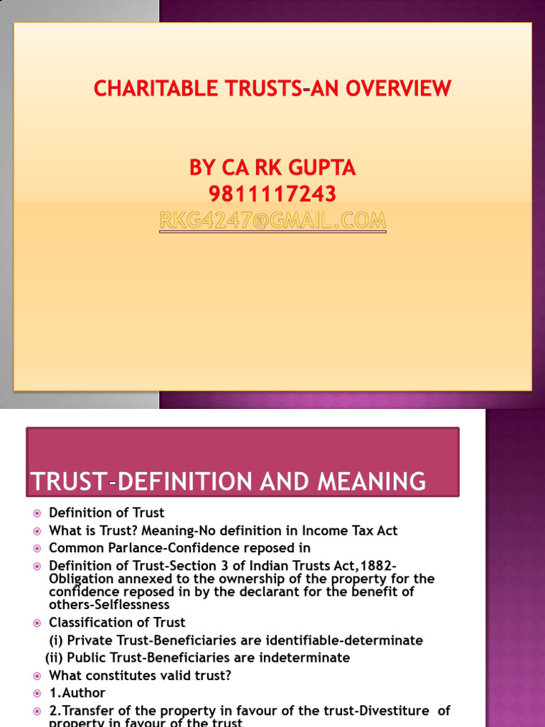 Charitable Trust An Overview | PDF | Depreciation | Tax Deduction