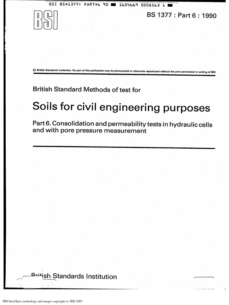Bs 1377-6-1990-Soils 4 Civil Eng'g Purposes | PDF | Civil Law (Common Law) | Intellectual ...