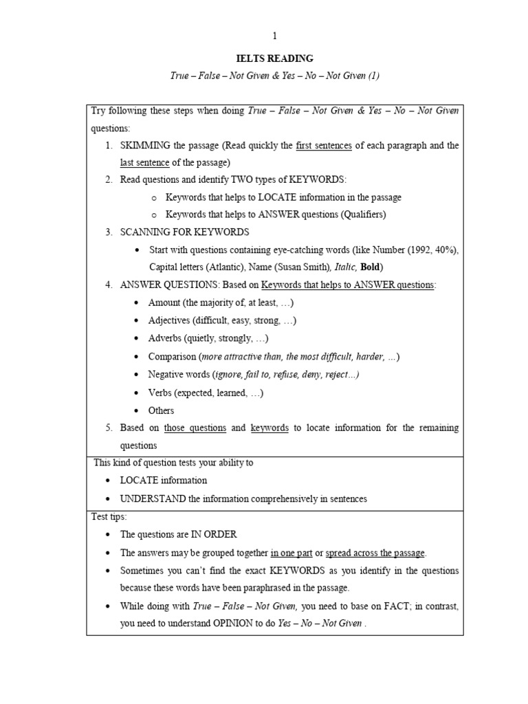 True - False - Not Given & Yes - No - Not Given | Download Free PDF ...