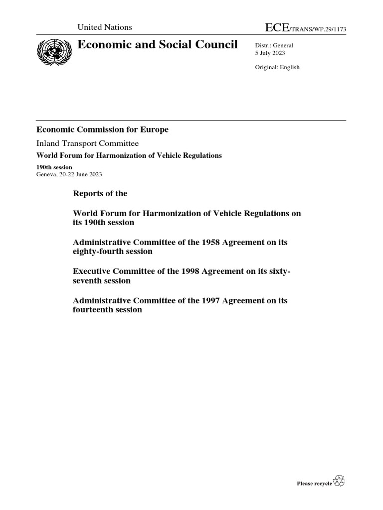 ECE TRANS WP.29 1173e 0 | PDF | Automotive Industry | Vehicles
