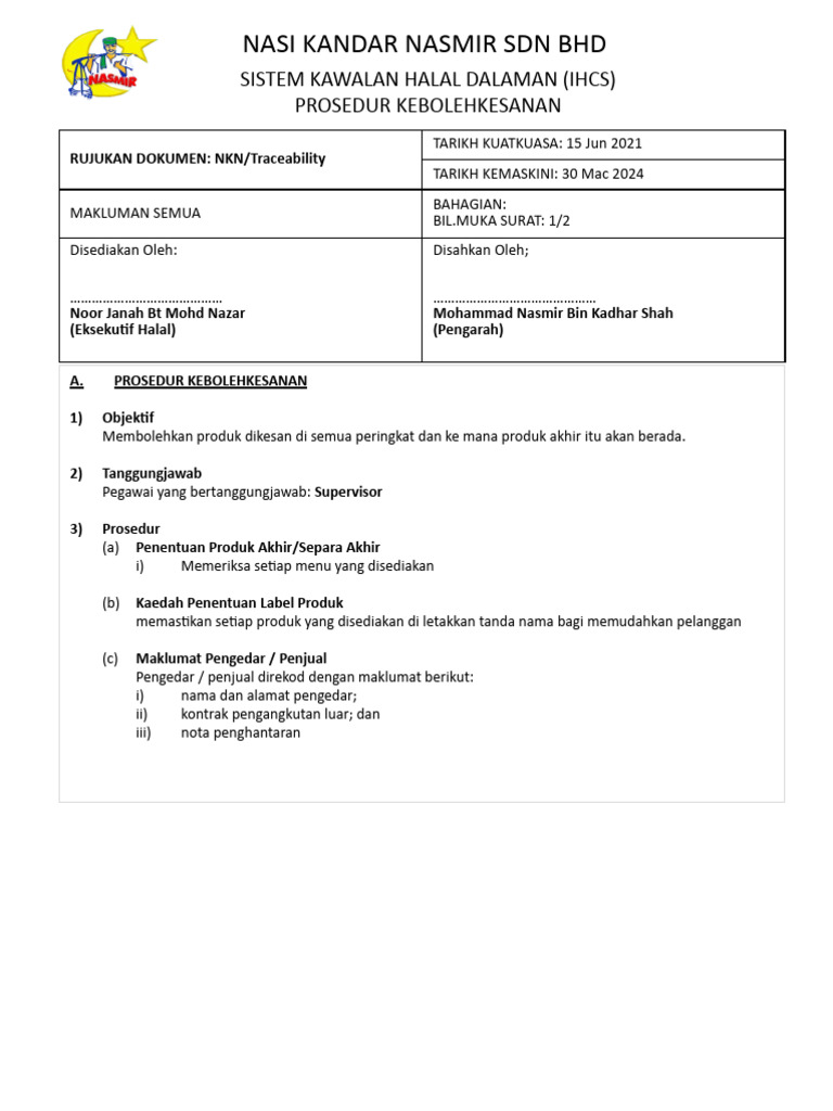 Sop Traceability - NK | PDF