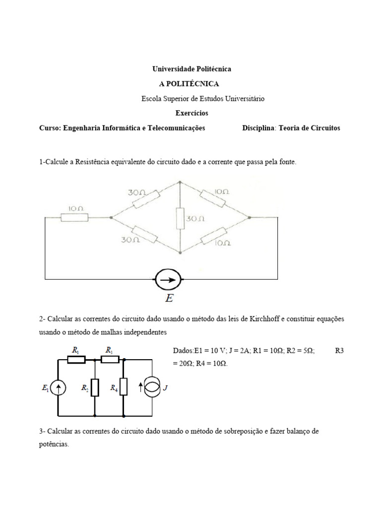 Exercicios Teoria de Circuitos | PDF