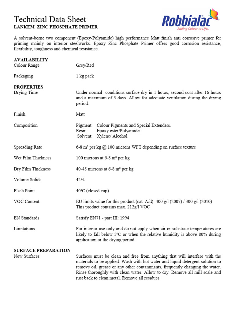 TDS Epoxy Zincphosphate Primer | Download Free PDF | Paint | Epoxy