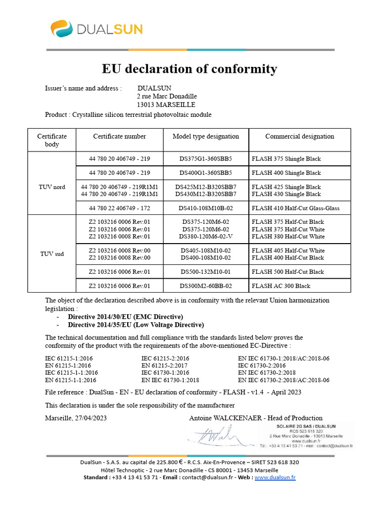 Dualsun en Eu Declaration of Conformity Flash | PDF | Electronics ...