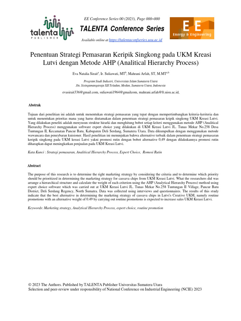 Penentuan Strategi Pemasaran Keripik Singkong Pada UKM Kreasi Lutvi ...