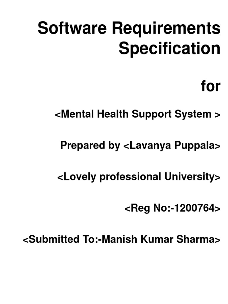Mental Health Support System - SRS | PDF | Use Case | Mental Health
