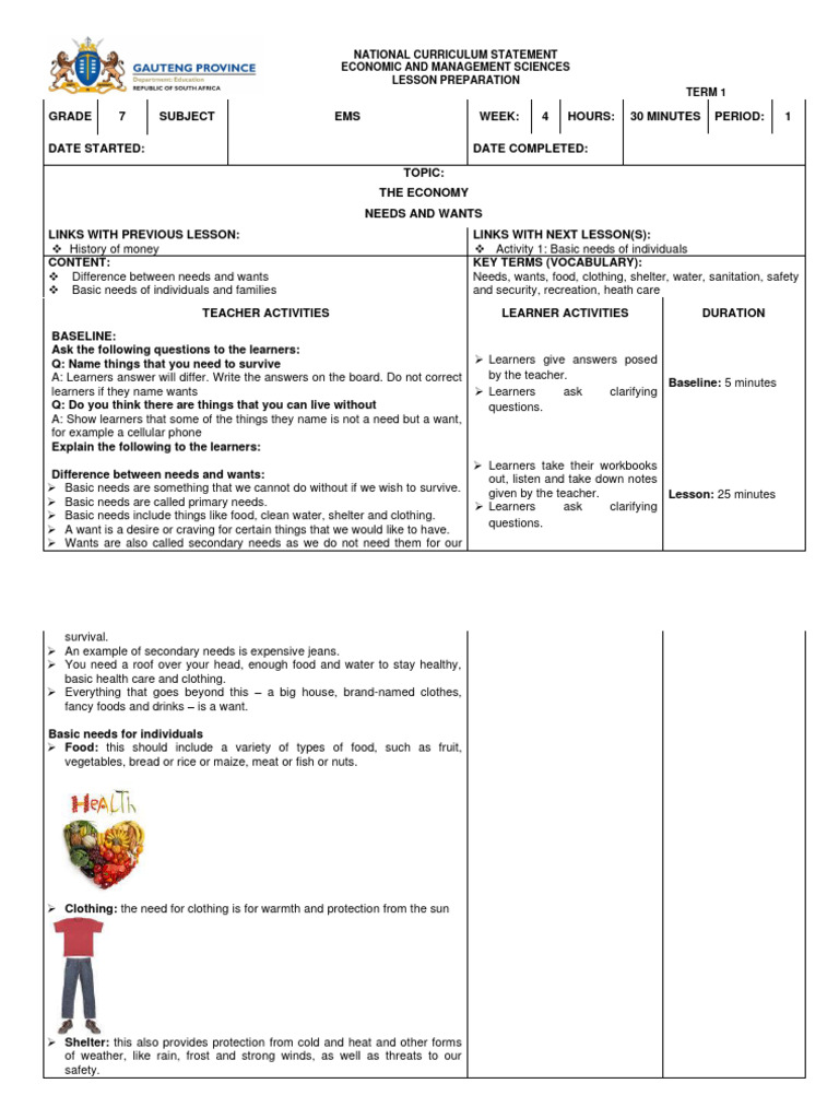 Week 4 Lesson Plan 1 | PDF | Foods | Water