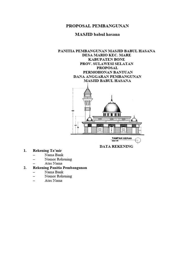 Proposal Pembangunan Masjid Babul Hasana | PDF