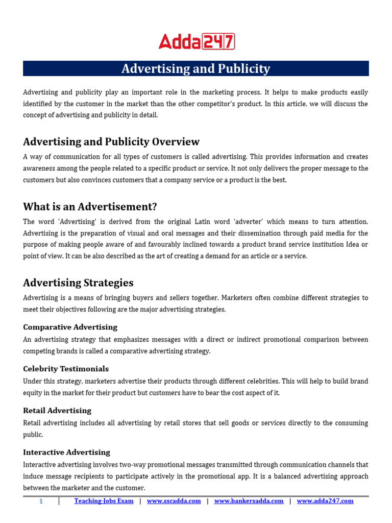 Advertising and Publicity Study Notes | PDF | Advertising | Marketing