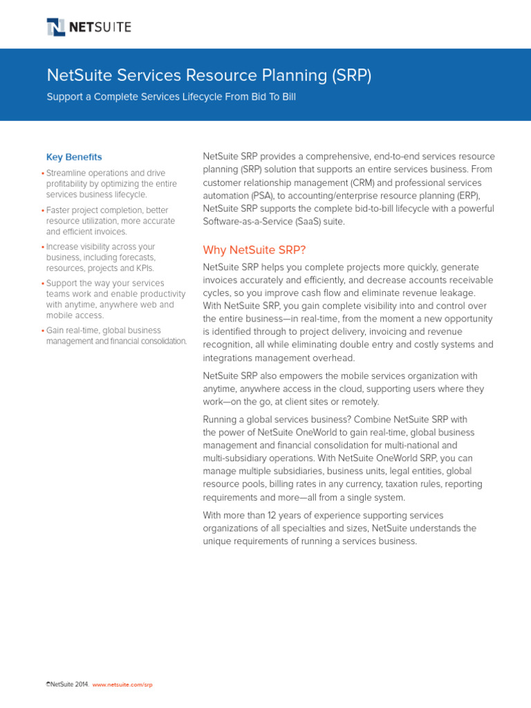 Ds Netsuite SRP | PDF | Customer Relationship Management | Enterprise Resource Planning