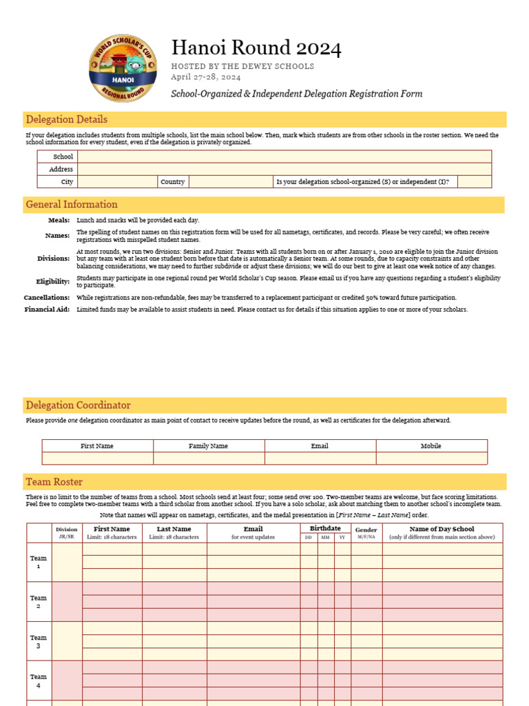 Hanoi Round 2024 Registration Form | PDF | Credit Card