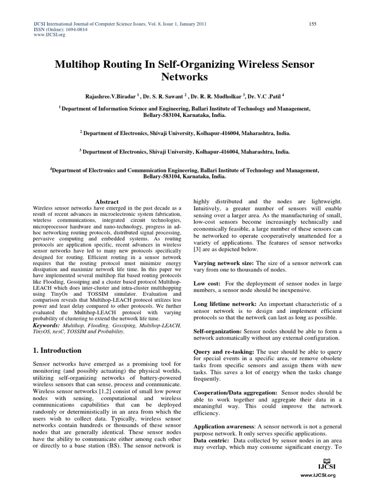 Multihop Routing in Self-Organizing Wireless Senso | PDF | Wireless Sensor Network | Computer ...