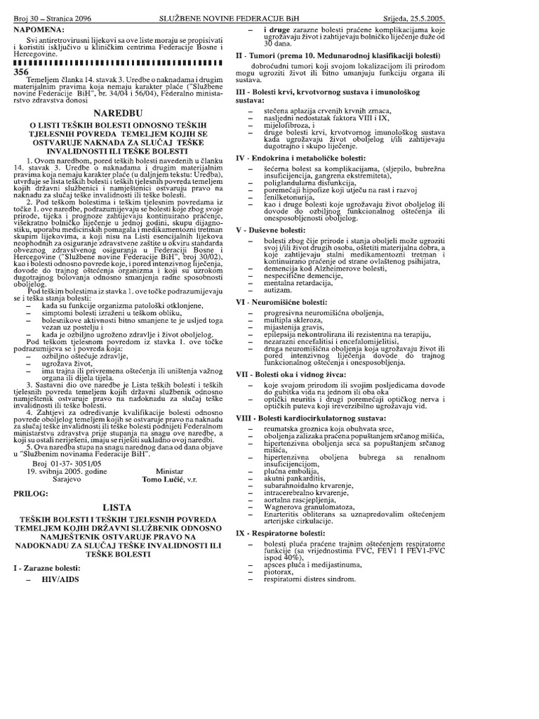 Broj-30 Teske Bolesti Naredba | PDF