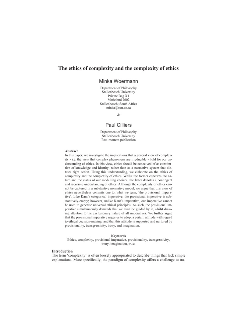 The Ethics of Complexity and The Complex | PDF | Deconstruction | Immanuel Kant