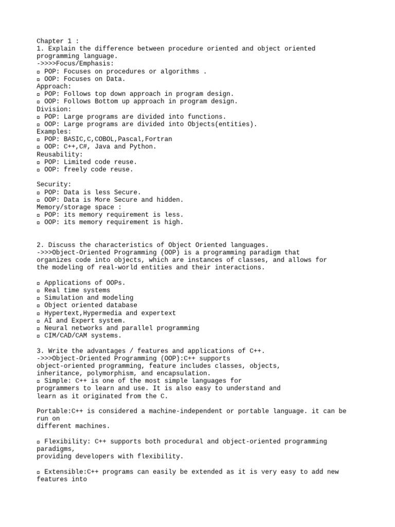 Chapter 1 | Download Free PDF | Object Oriented Programming | C++