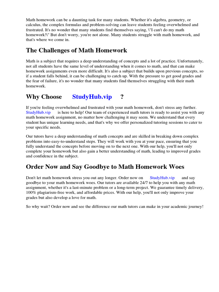 I Cant Do My Math Homework | PDF | Mathematics | Homework