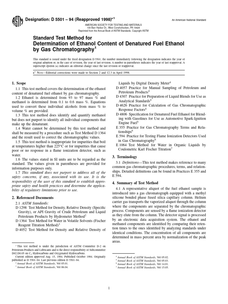 ASTM D5501-For Ethanol Greater 20% | PDF | Gas Chromatography ...