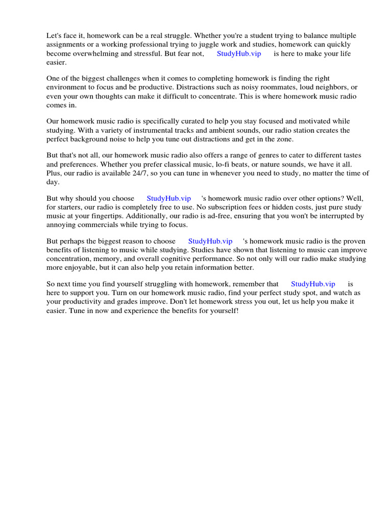 Homework Music Radio | Download Free PDF | You Tube | Facebook